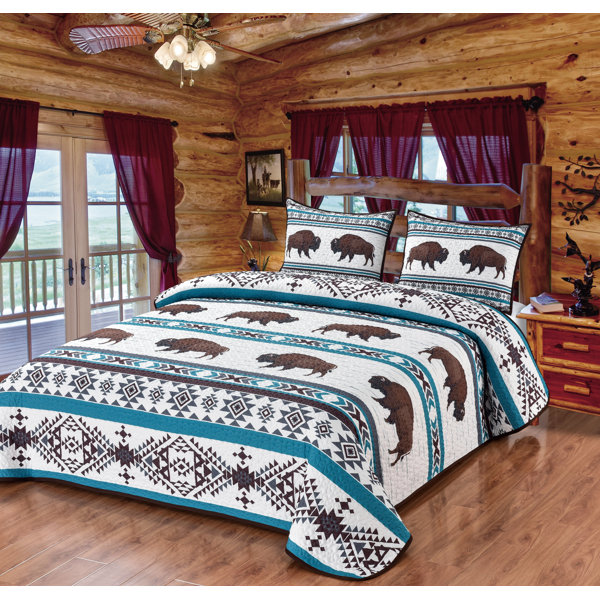 De Leon Collections Buffalo Ranch North American Bison Southwestern Boho Geometric 3-Piece ...
